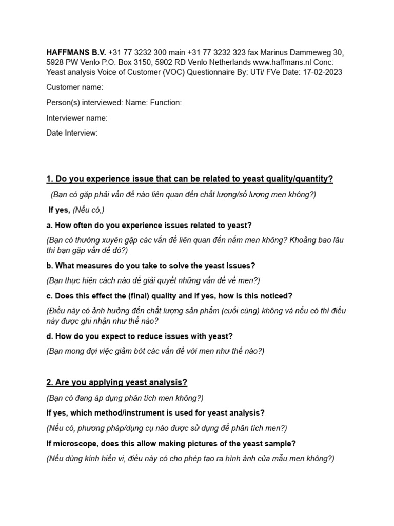 VoC Questionnaire Final English | PDF