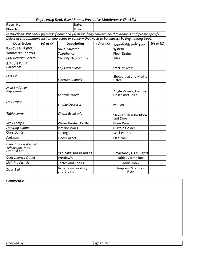 Guest Rooms Inspection Checklist | PDF