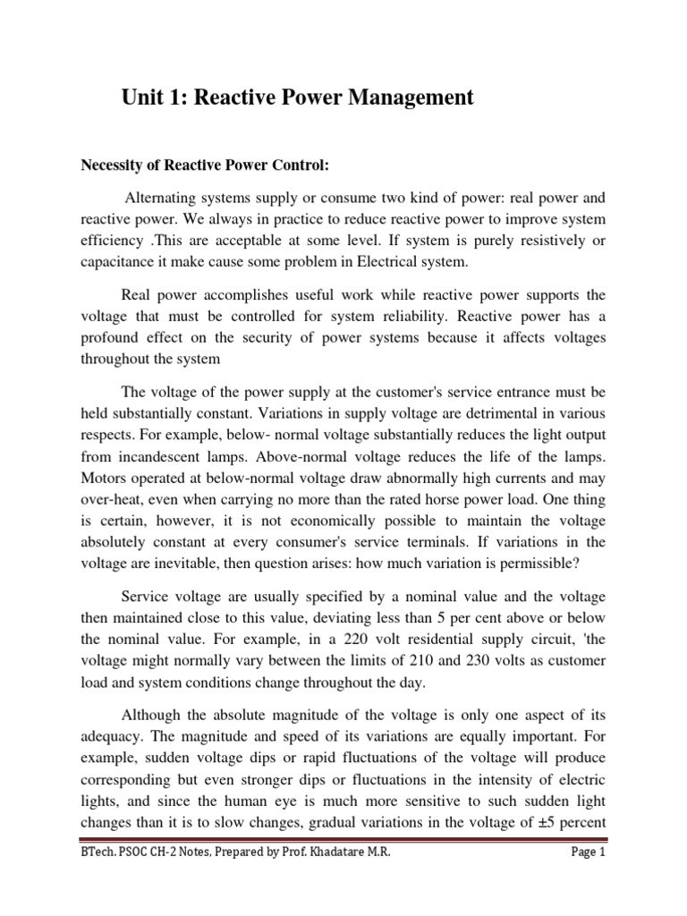Unit 1 Reactive Power Management | PDF | Capacitor | Ac Power