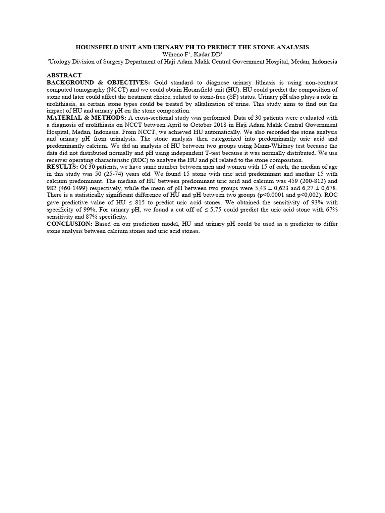 Hounsfield Unit and PH To Stone Analysis-2 | PDF | Wellness | Self ...
