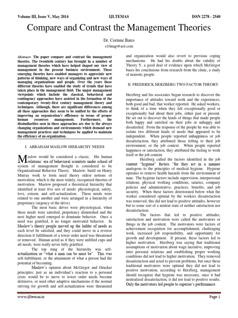 Compare and Contrast The Management Theories: Dr. Corinne Bates | PDF