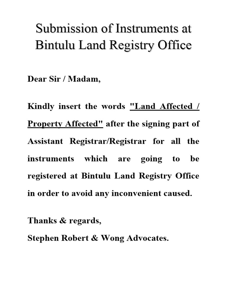 Submission of Instruments at Bintulu Land Registry Office | PDF | Law
