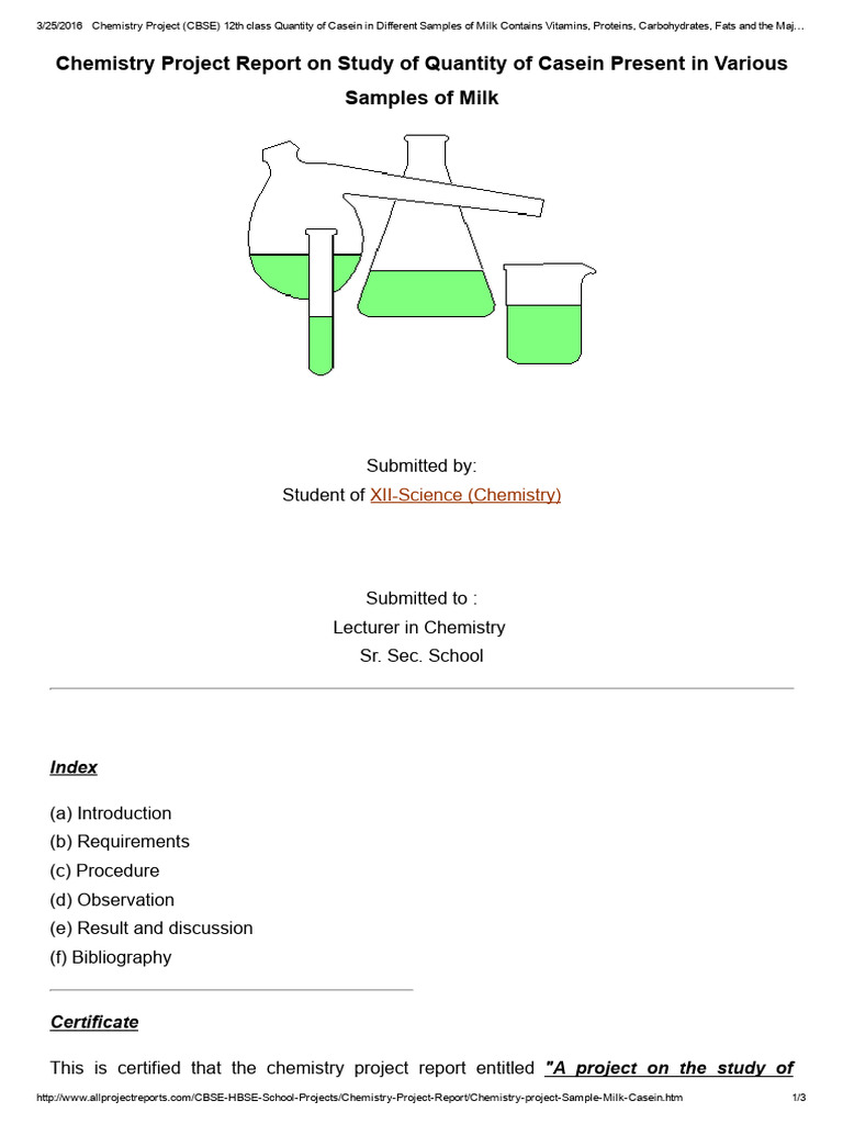 Chemistry Project Report On Study of Qua | PDF | Milk | Food And Drink