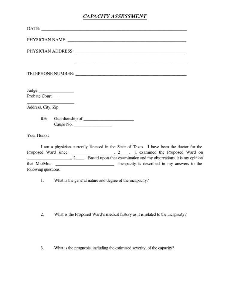 Capacity Assessment Affidavit | PDF | Legal Guardian | Notary Public