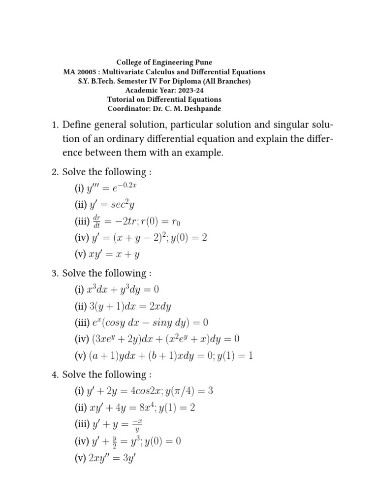 Tutorial - On Differential Equations | PDF | Teaching Methods & Materials