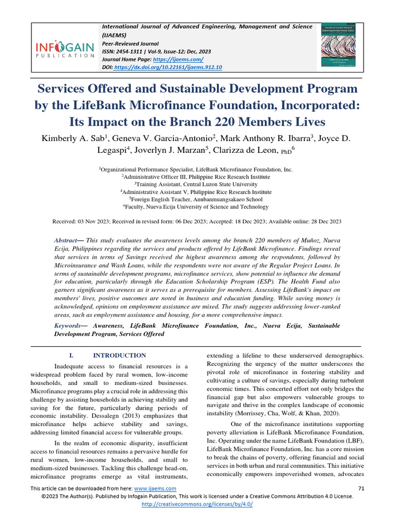Services Offered and Sustainable Development Program by The LifeBank ...
