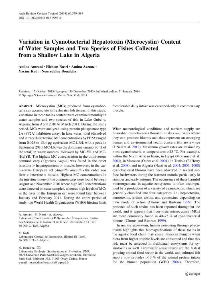 Amrani Et Al., 2014 (MCs-fish) | PDF | Science & Mathematics