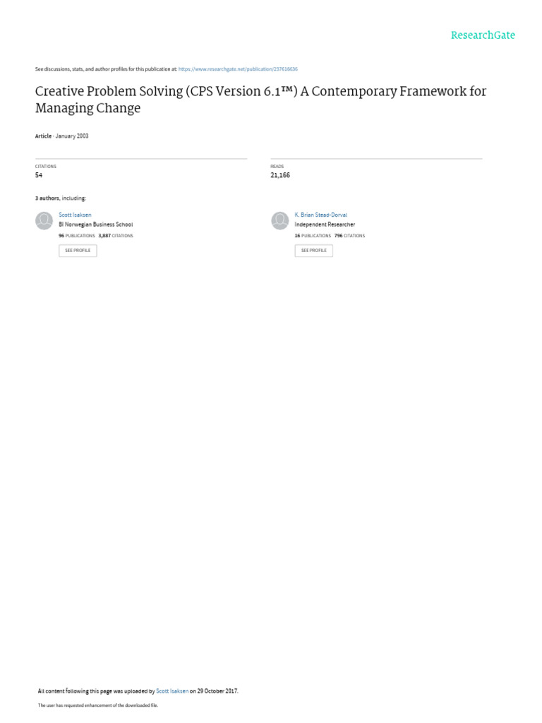 Creative Problem Solving CPS Version 61 A Contempo | PDF | Creativity | Goal