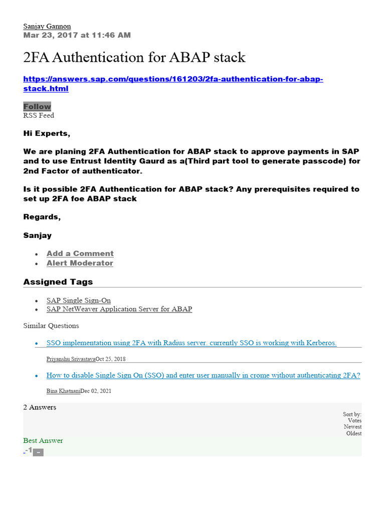 2FA Authentication For ABAP Stack | PDF | Authentication | Computer Science