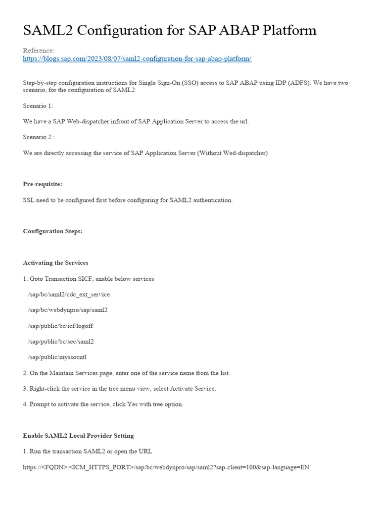 SAML2 Configuration For SAP ABAP Platform | PDF | Software Engineering | Computing