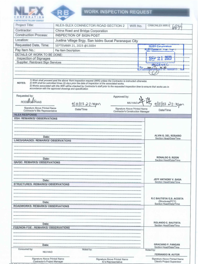 WIR-6834-Inspection of Sign Post | PDF