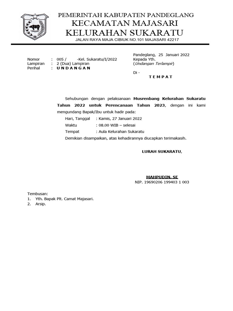 Undangan Musrenbang Sukaratu 2022 | PDF