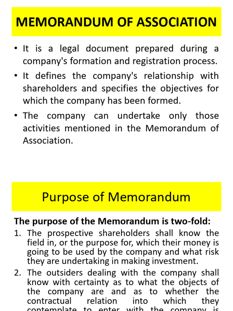Memorandum of Association | PDF | Business | Law