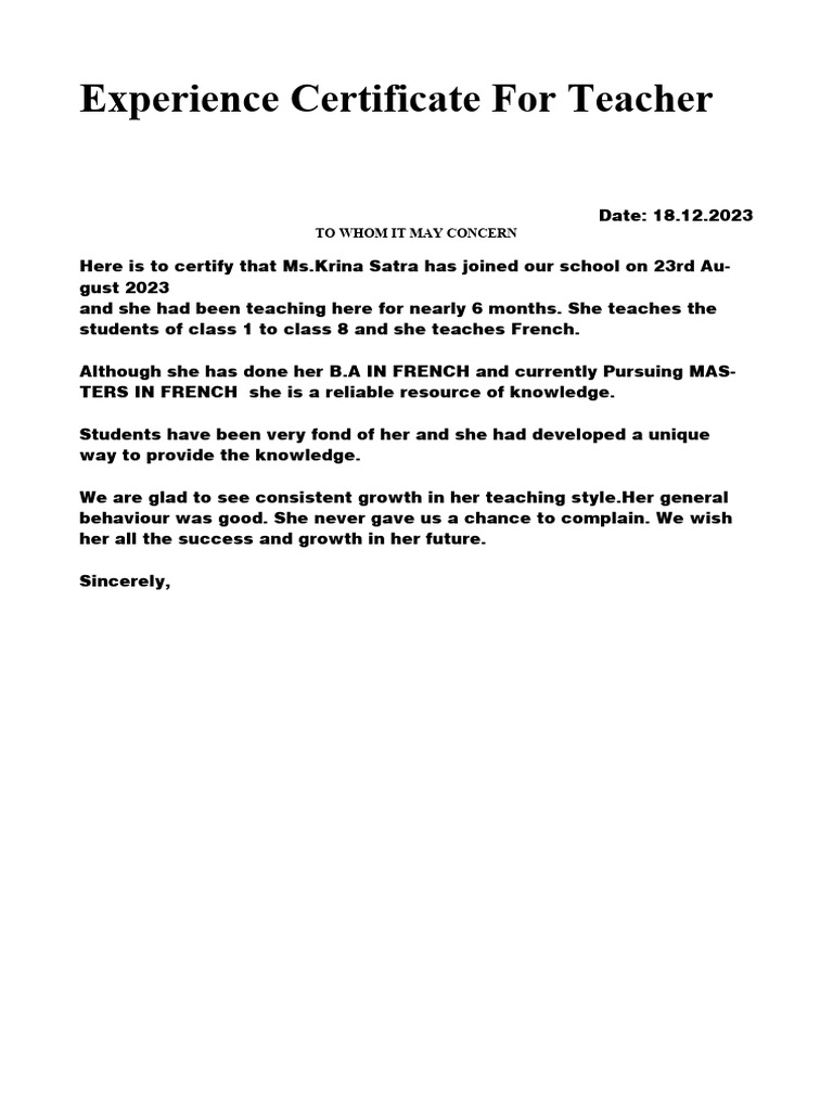 Experience Letter | PDF
