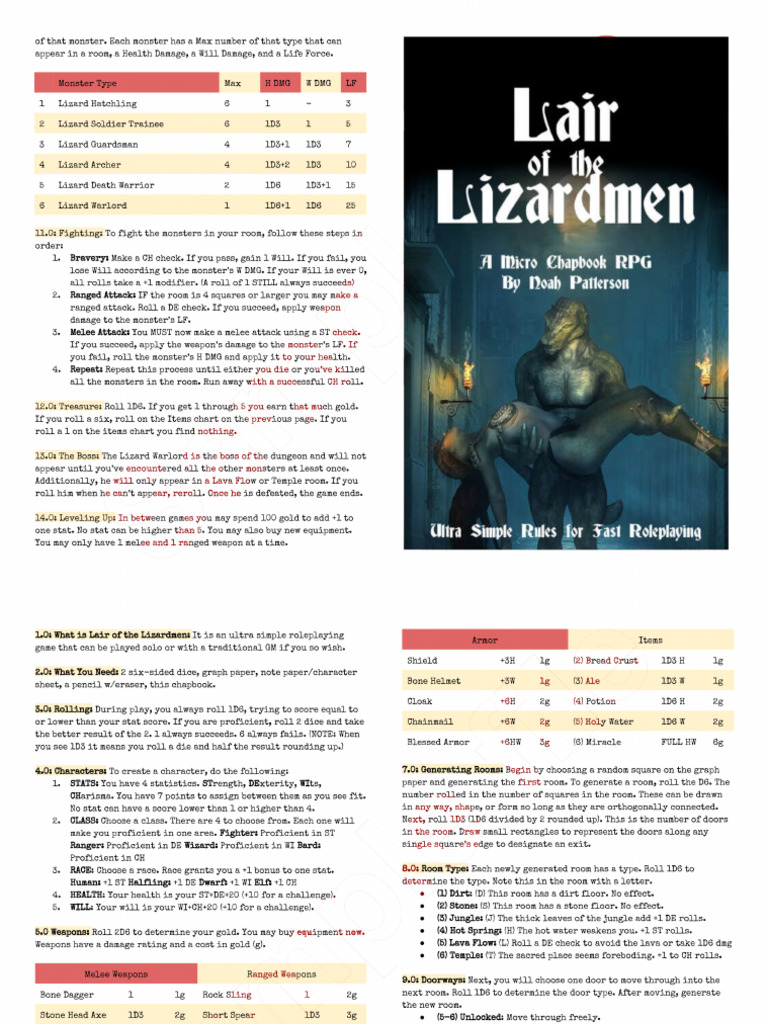 Micro Chapbook RPG - Lair of The Lizardmen | PDF
