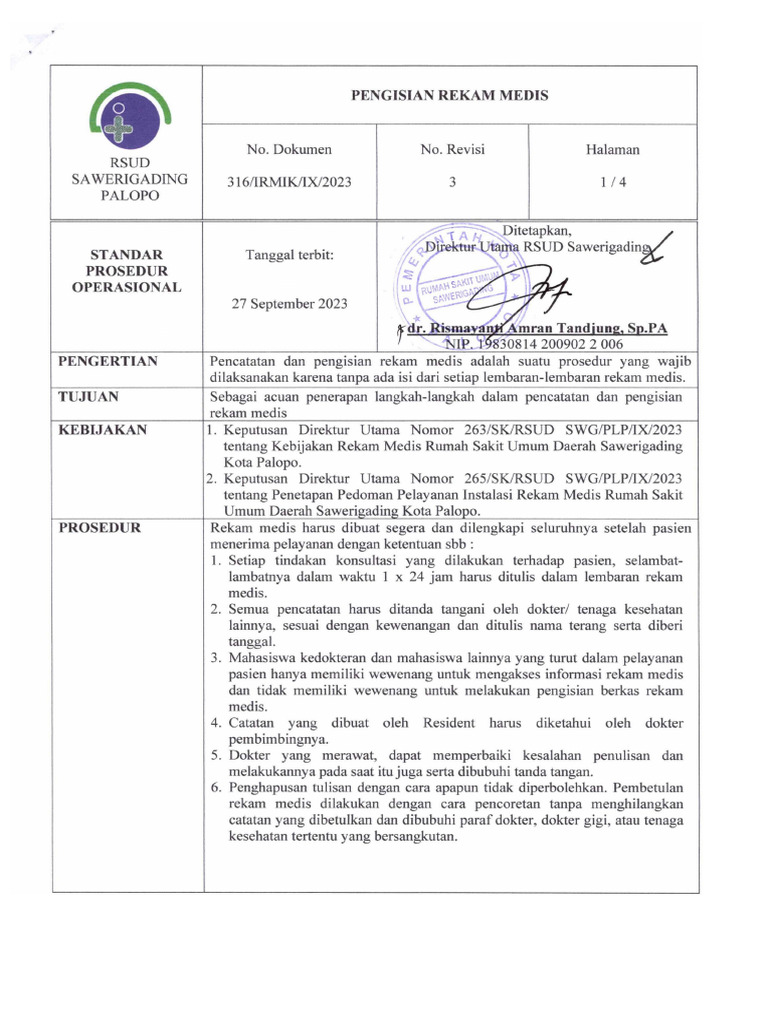 Spo Pengisian Rekam Medis | PDF
