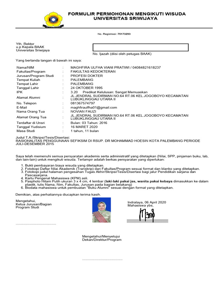 Formulir Pendaftaran Wisuda TTDD-dikonversi | PDF | Karier & Perkembangan