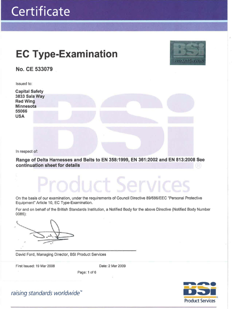 DBI-SALA Exofit Derrick Harness CE Certificate | PDF