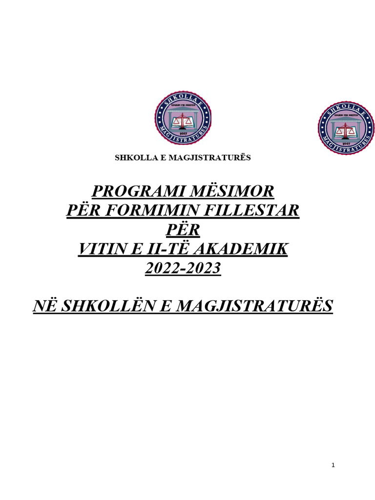 Programi Mesimor Per Vitin e Dyte 2022 2023 79505d582d | PDF