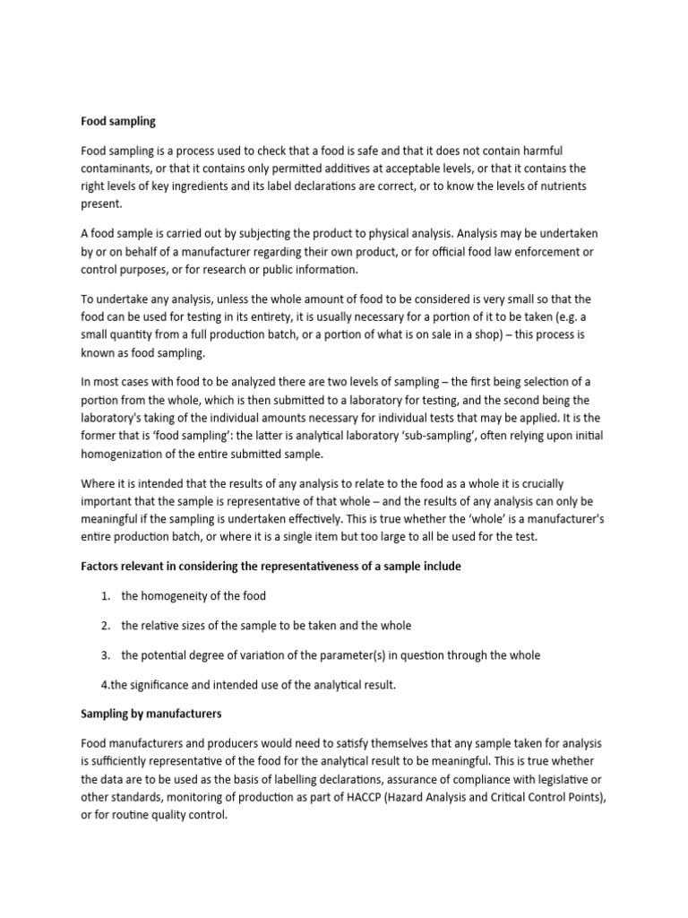 Food Sampling 1 | PDF
