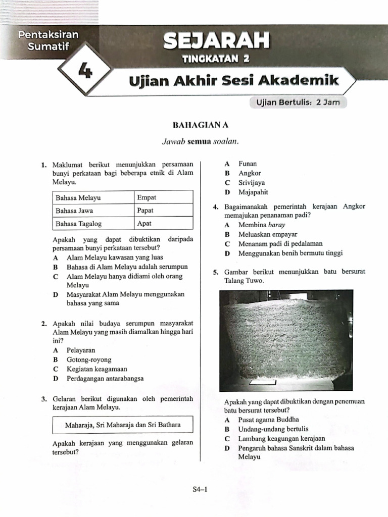 Uasa Sejarah Set4 (Tingkatan 2) | PDF