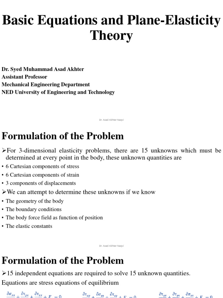 Basic Equations and Plane-Elasticity Theory | PDF | Stress (Mechanics) | Equations