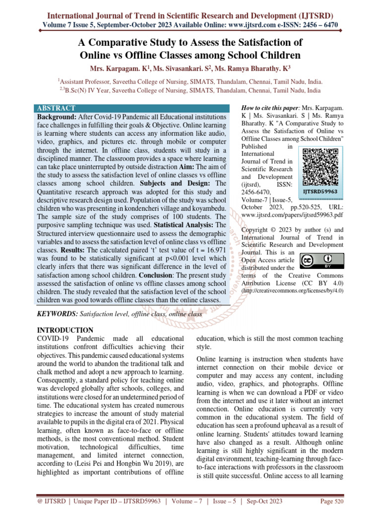 A Comparative Study To Assess The Satisfaction of Online Vs Offline ...