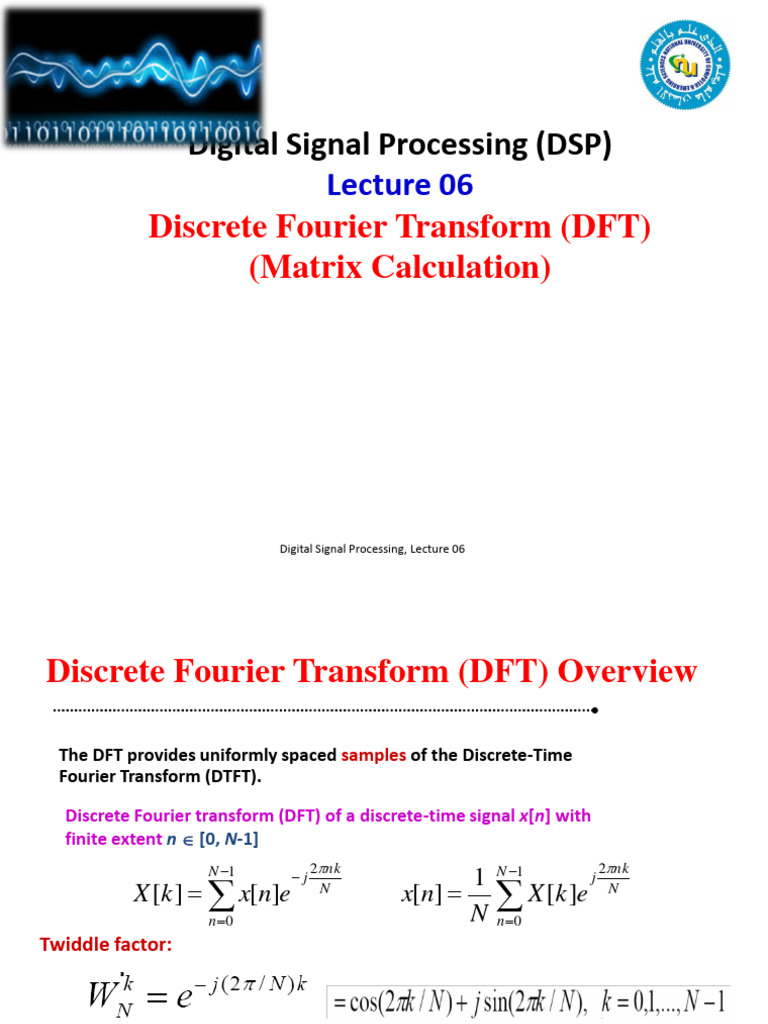 DFT Matrix Calculation Lecture | PDF | Discrete Fourier Transform ...