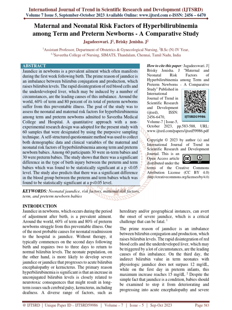 Maternal and Neonatal Risk Factors of Hyperbilirubinemia Among Term and ...