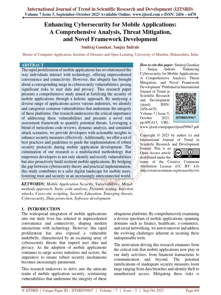 Enhancing Cybersecurity For Mobile Applications A Comprehensive
