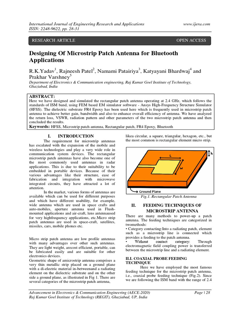 Designing of Microstrip Patch Antenna For Bluetooth Applications | PDF ...