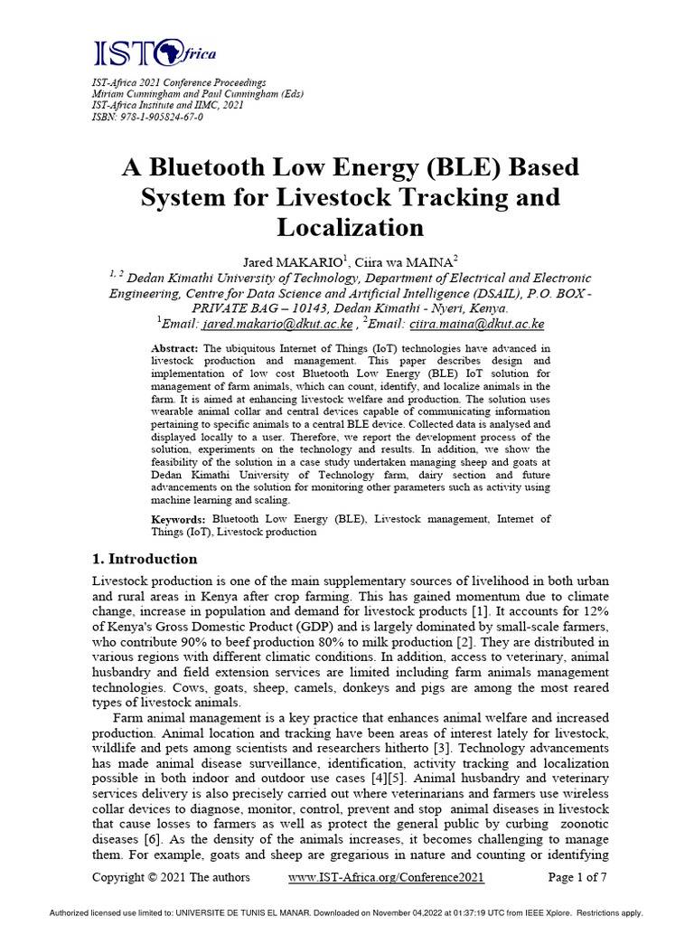 A Bluetooth Low Energy BLE Based System For Livestock Tracking and Localization | PDF