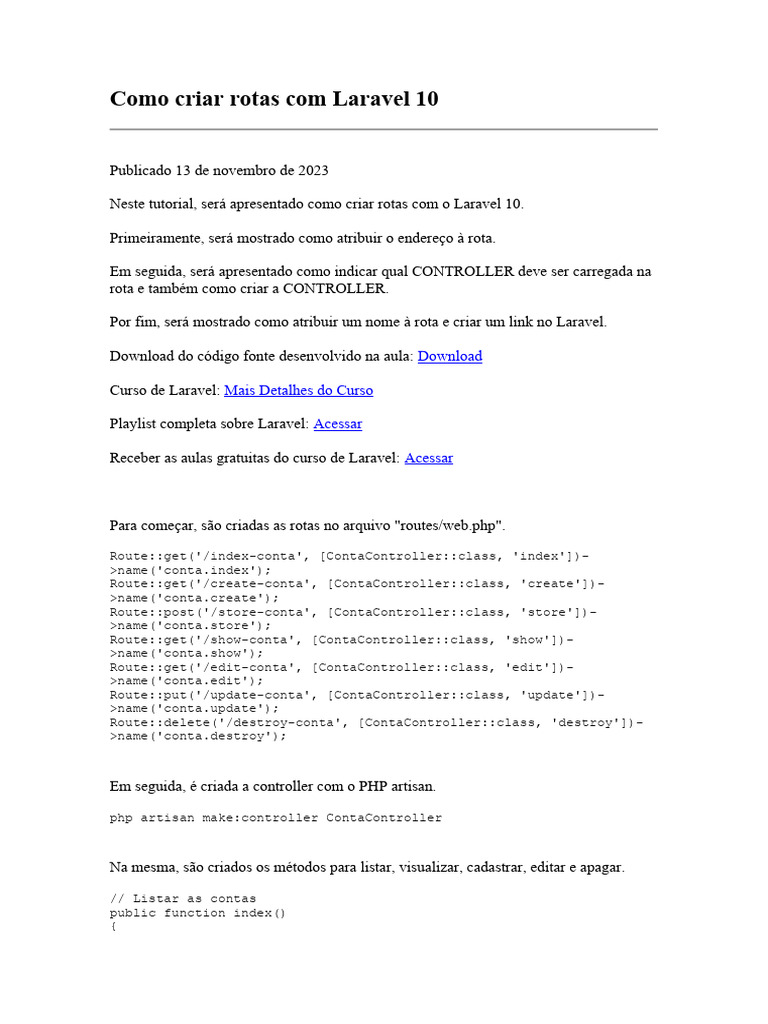 Como Criar Rotas Com Laravel 10 | PDF