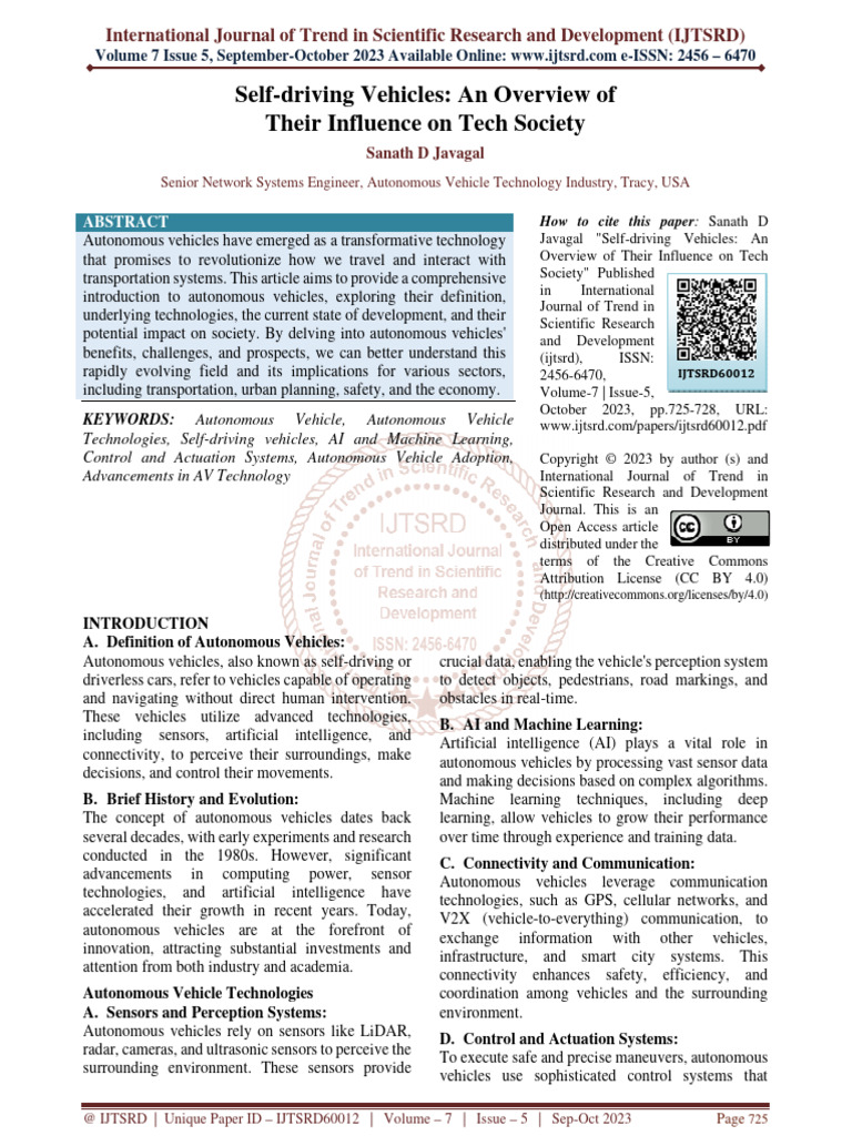 Self Driving Vehicles An Overview of Their Influence On Tech Society ...