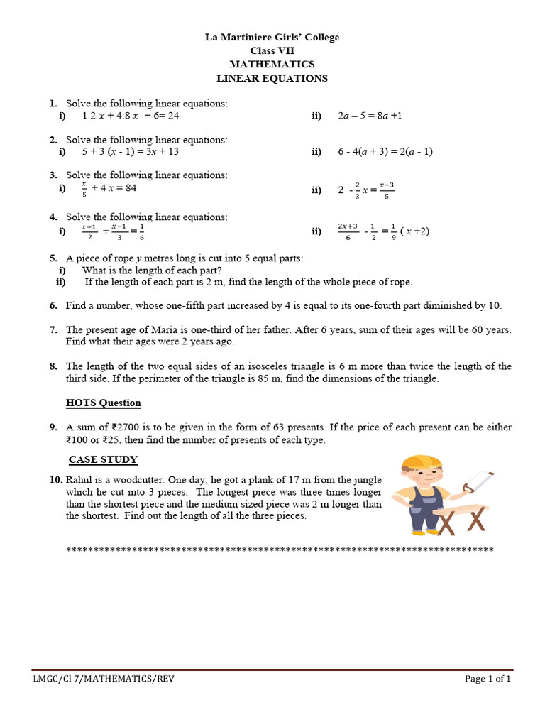 Linear Equations Revision Questions SKR | PDF | Length | Equations