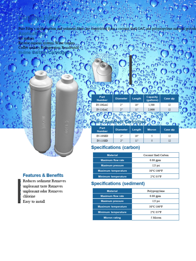 In Line Carbon and Sediment Filter Cartridges Data Sheet | PDF