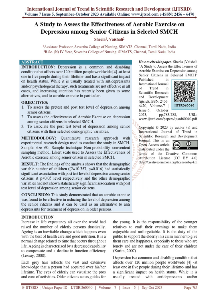 A Study To Assess The Effectiveness of Aerobic Exercise On Depression ...