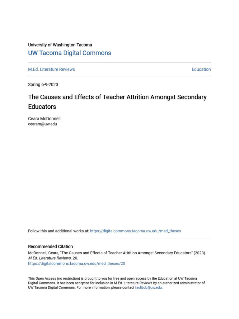The Causes and Effects of Teacher Attrition Amongst Secondary Edu | PDF