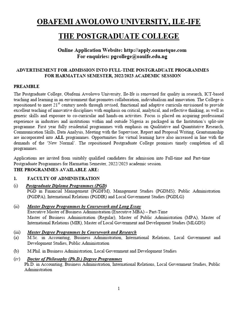 Updated Advertisement of 2022 2023 Postgraduate Application Exercise 1 | PDF | Postgraduate ...