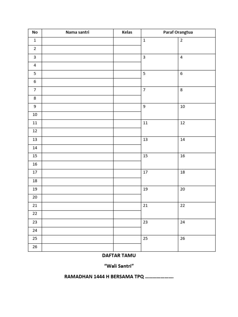 Absensi Daftar Tamu Acara TPQ | PDF