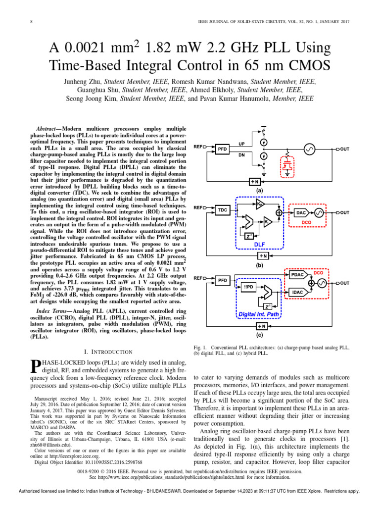 A 0.0021 mm2 1.82 MW 2.2 GHZ PLL Using Time-Based Integral Control in 65 NM CMOS | PDF ...