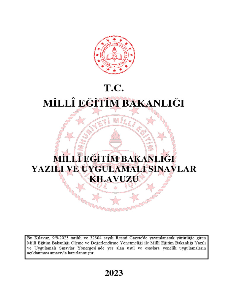 Milli Egitim Bakanligi Yazili Ve Uygulamali Sinavlar Kilavuzu | PDF