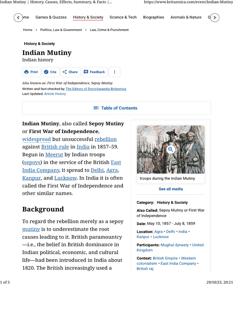 Sepoy Mutiny | PDF | Indian Rebellion Of 1857 | British Raj