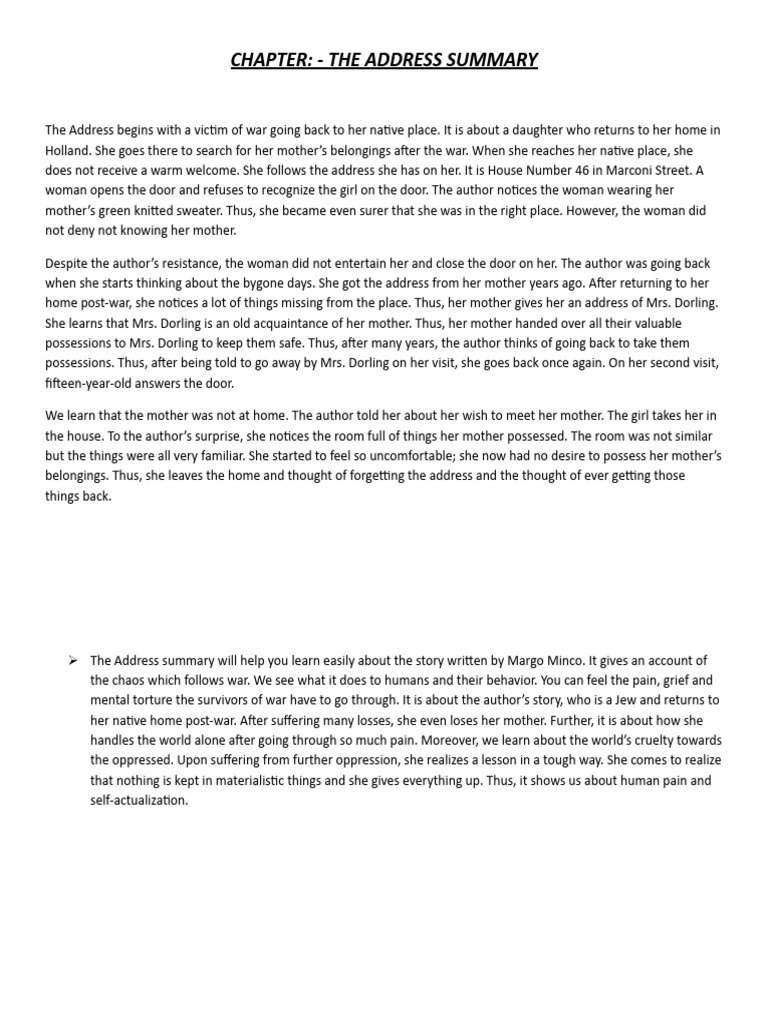 The Address Summary | PDF