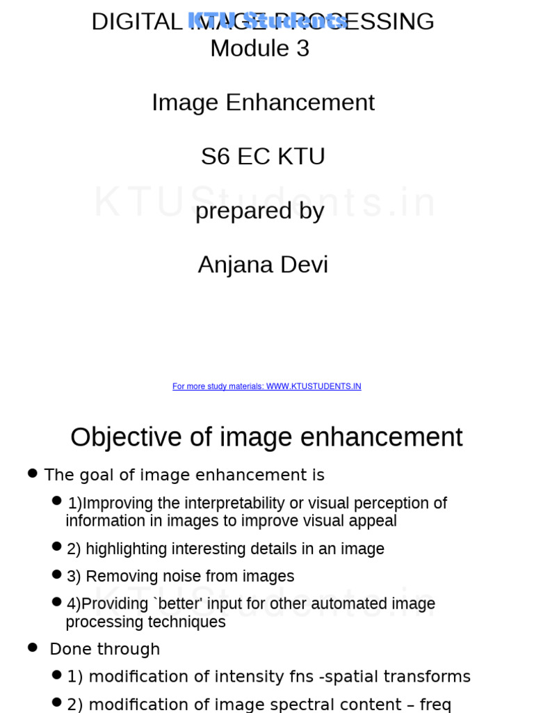 Image Enhancement for KTU Students | PDF | Digital Signal Processing | Function (Mathematics)