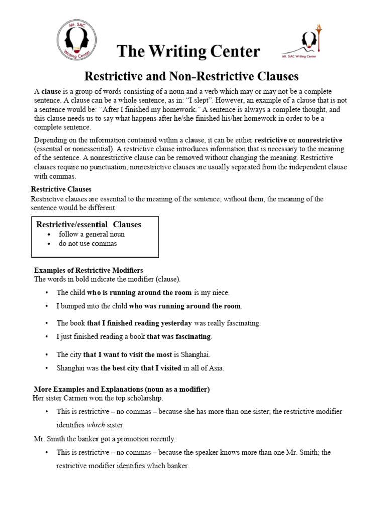 Restrictive and Non-Restrictive Clauses | PDF | Foreign Language ...