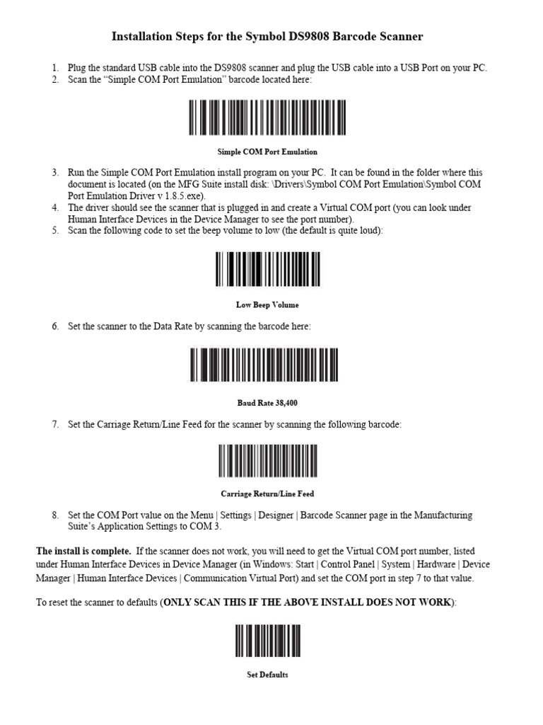 Installation Steps For The Symbol DS9808 Barcode Scanner | PDF