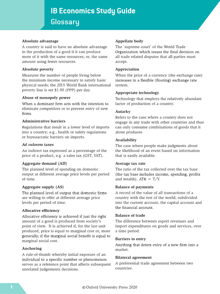IB Economics Glossary | PDF | Taxes | Economics