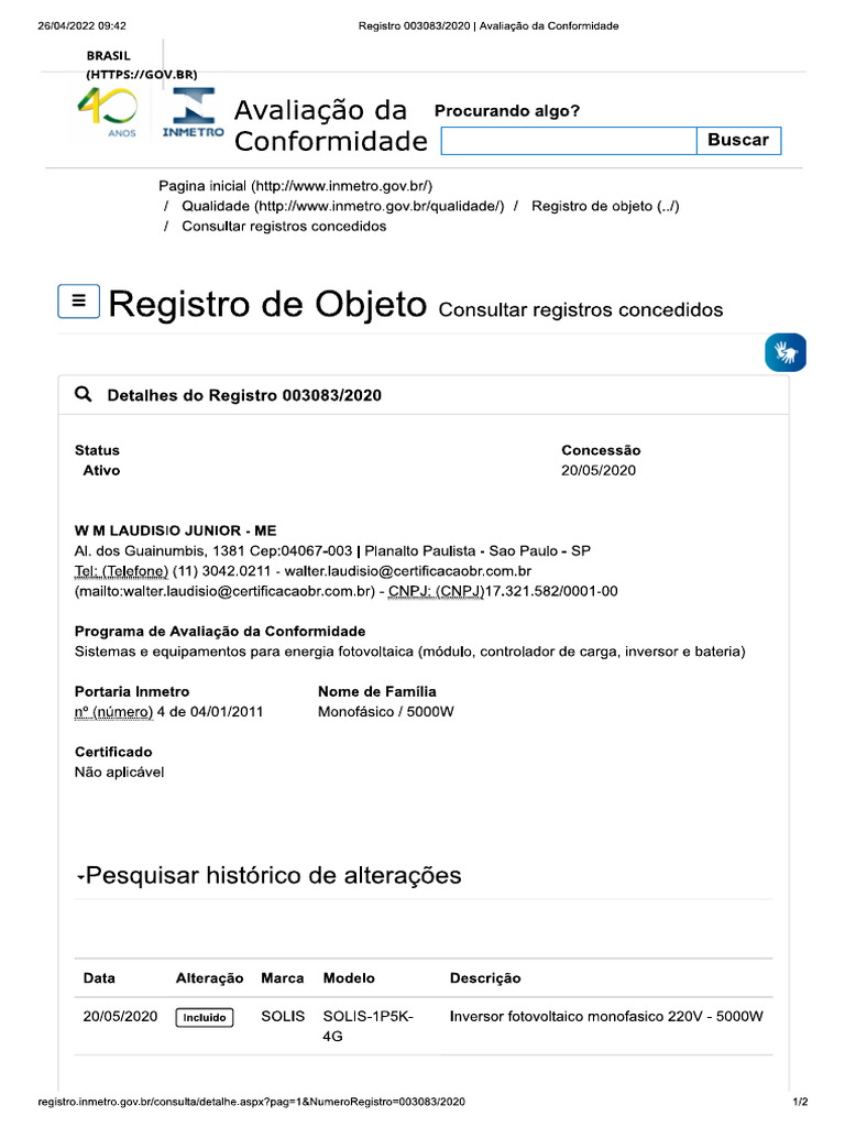 Certificado Inmetro Solis 5K S6 GR1P5K | PDF