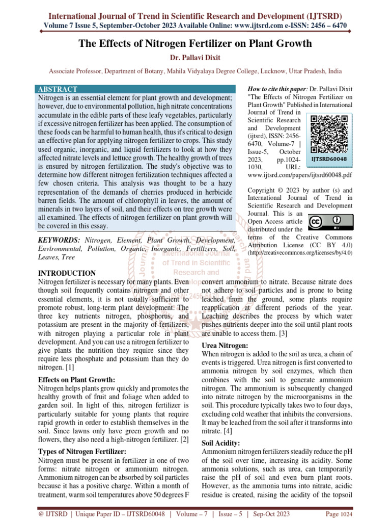 The Effects of Nitrogen Fertilizer On Plant Growth | PDF | Fertilizer ...